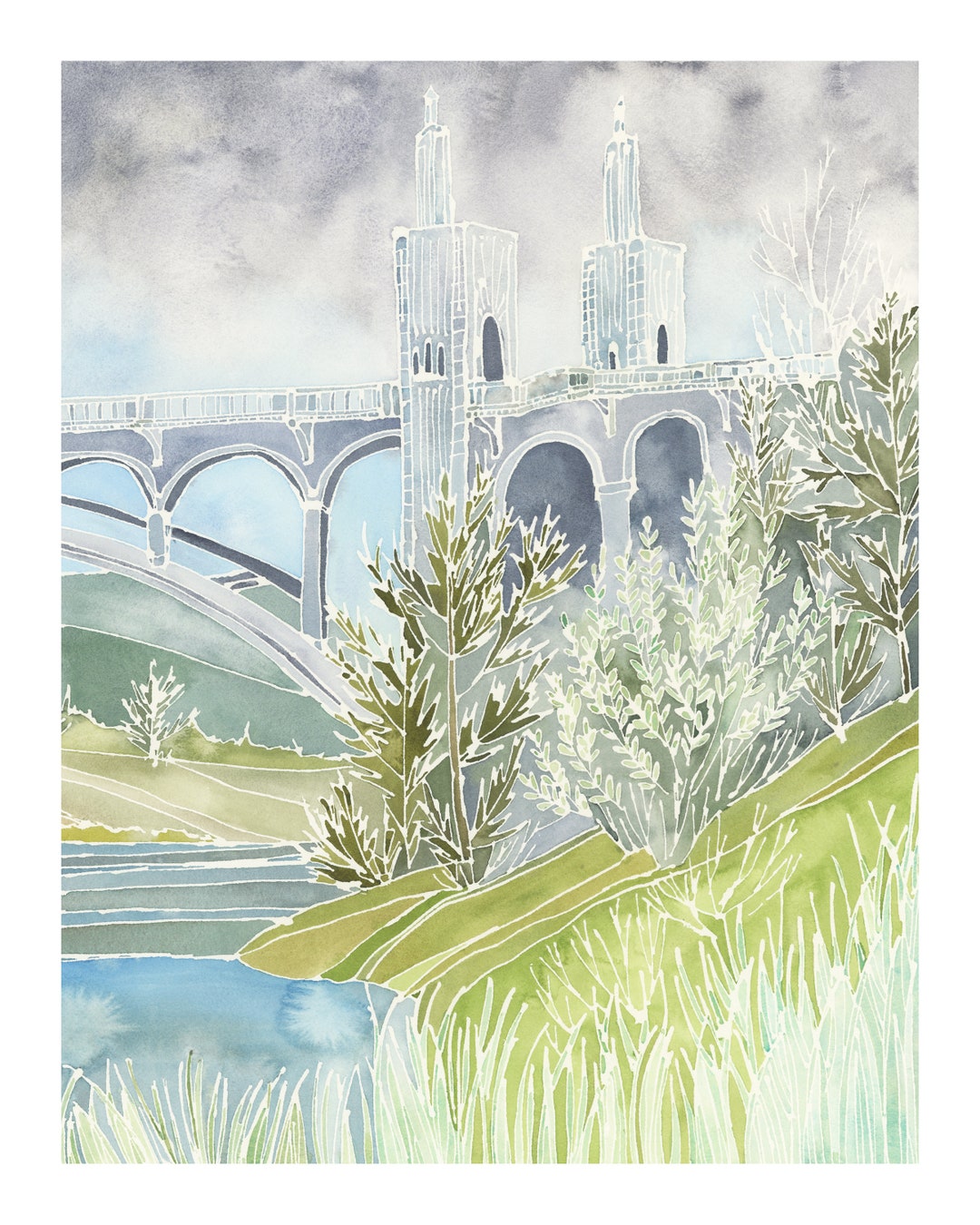 Isaac Lee Patterson Bridge, Gold Beach Rogue River Oregon Watercolor ...