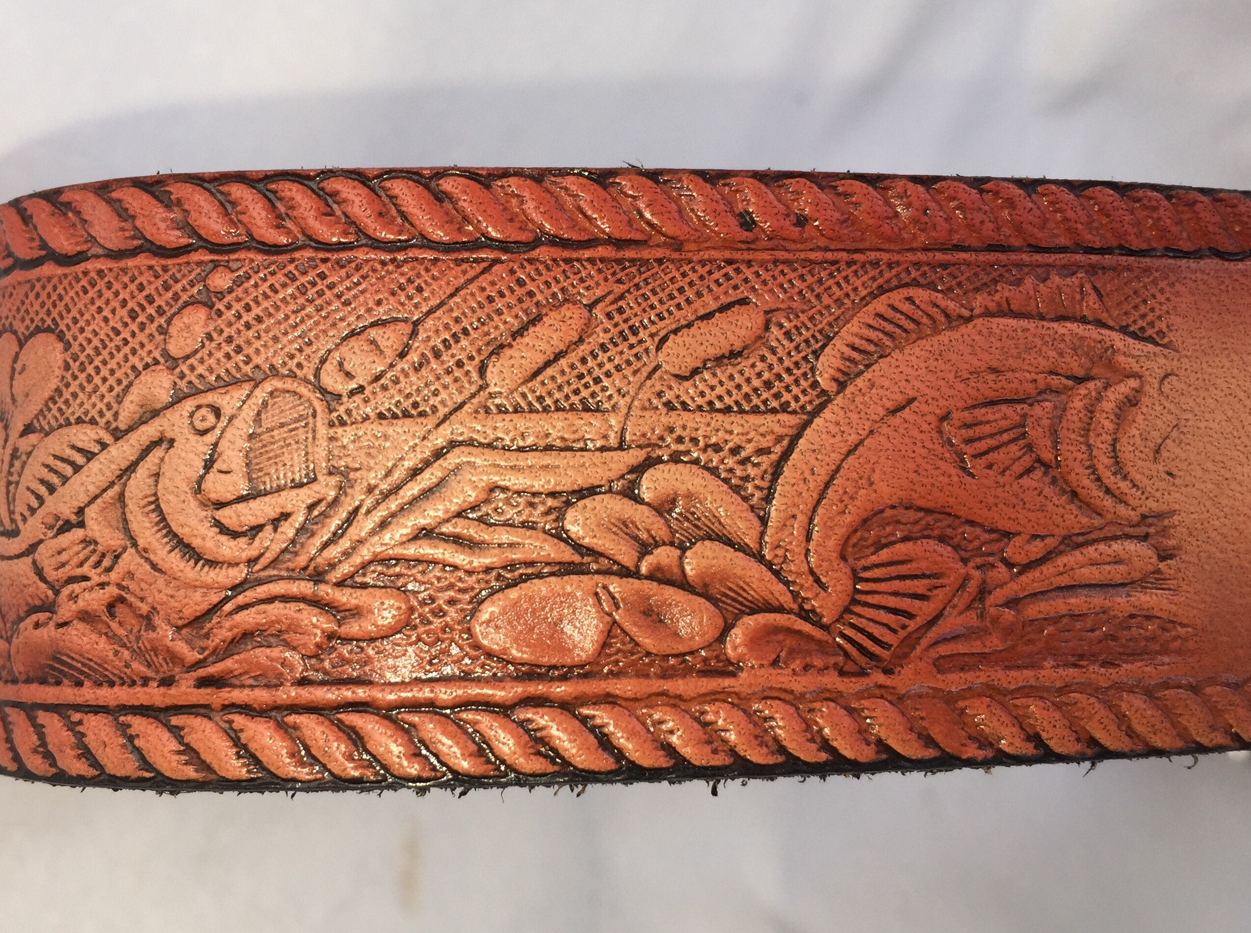 Personalized Leather Belt / Fish / Bass / Free name / Free | Etsy