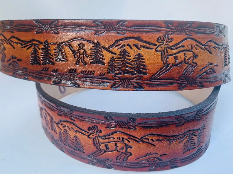 Personalized Leather Belt / Leaping Deer and Hunter / Free Name / Free ...