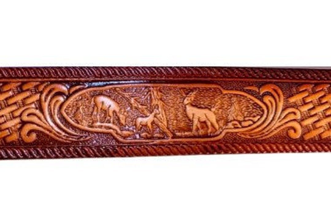 Personalized Leather Belt / Deer Family With Basketweave / Free Name ...