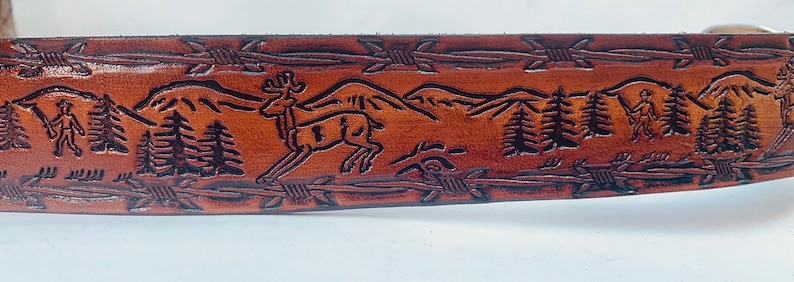 Personalized Leather Belt / Leaping Deer and Hunter / Free Name / Free ...