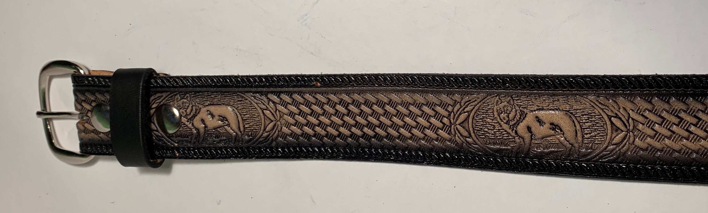 Personalized Leather Belt / Black Wolf / Basketweave / Free | Etsy