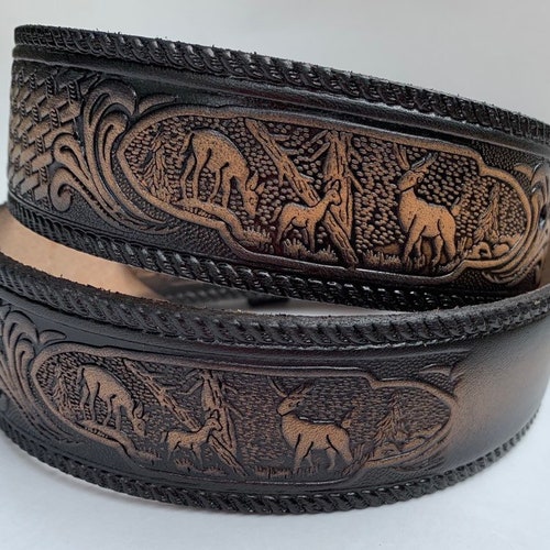 Personalized Leather Belt / Deer / Wildlife / Free Name / Free - Etsy