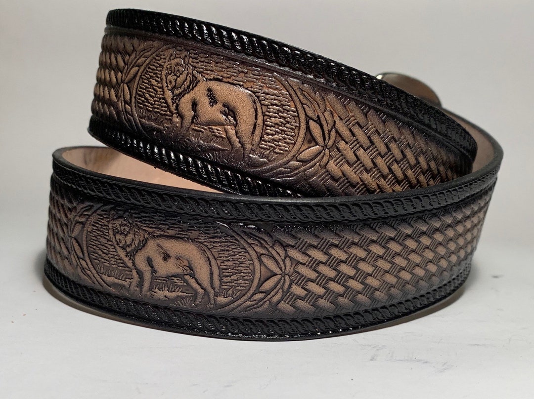 Personalized Leather Belt / Black Wolf / Basketweave / Free Name /free ...