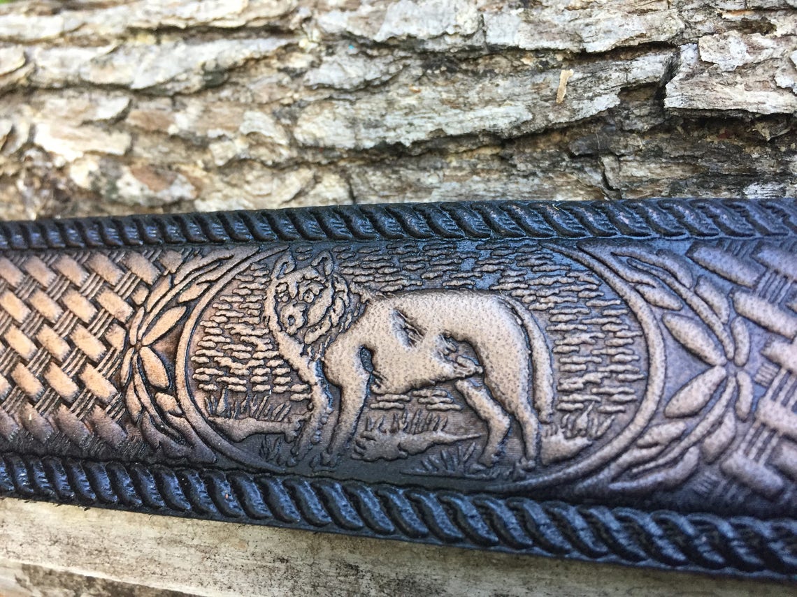 Personalized Leather Belt / Black Wolf / Basketweave / Free Name /free ...