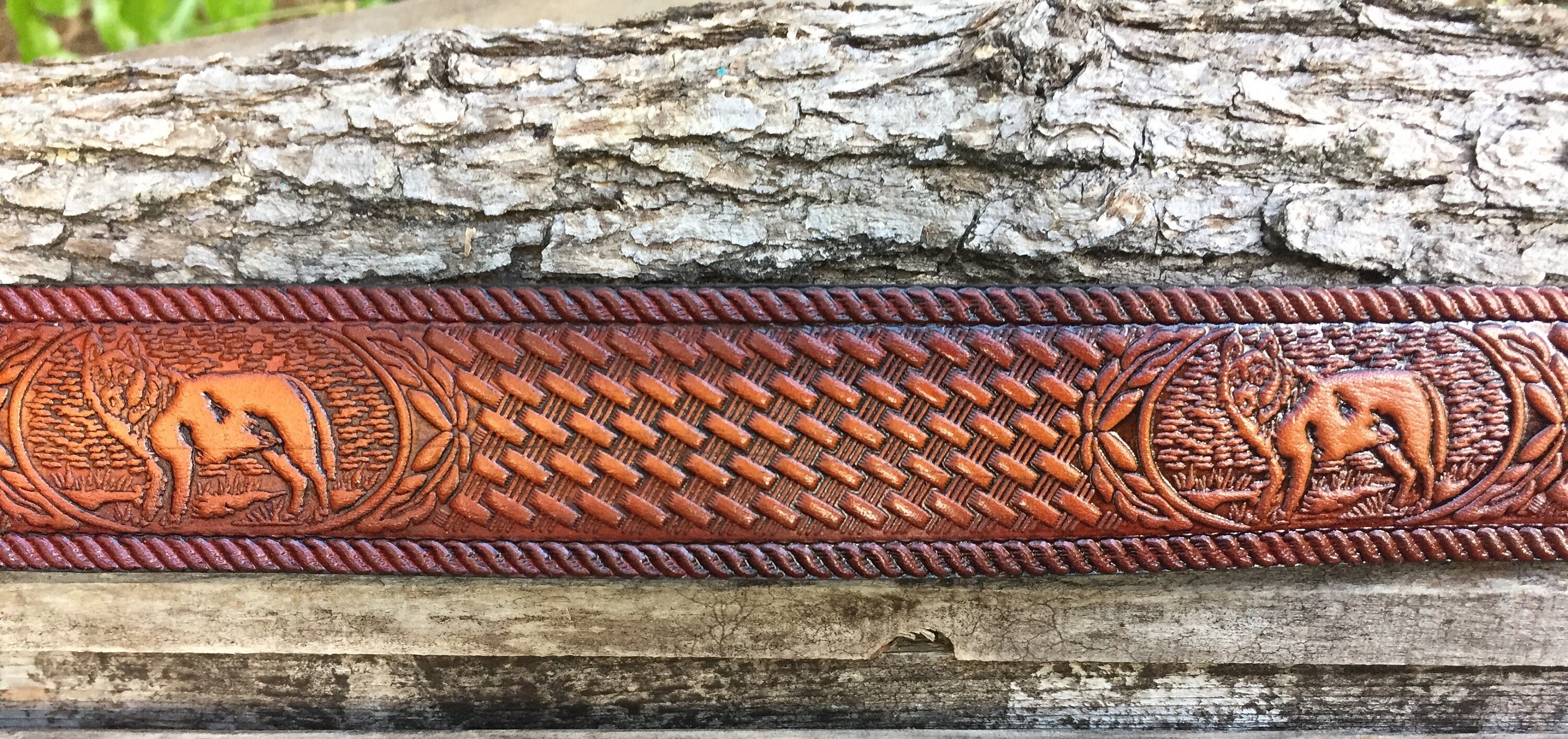 Personalized Leather Belt / Black Wolf / Basketweave / Free Name /free ...