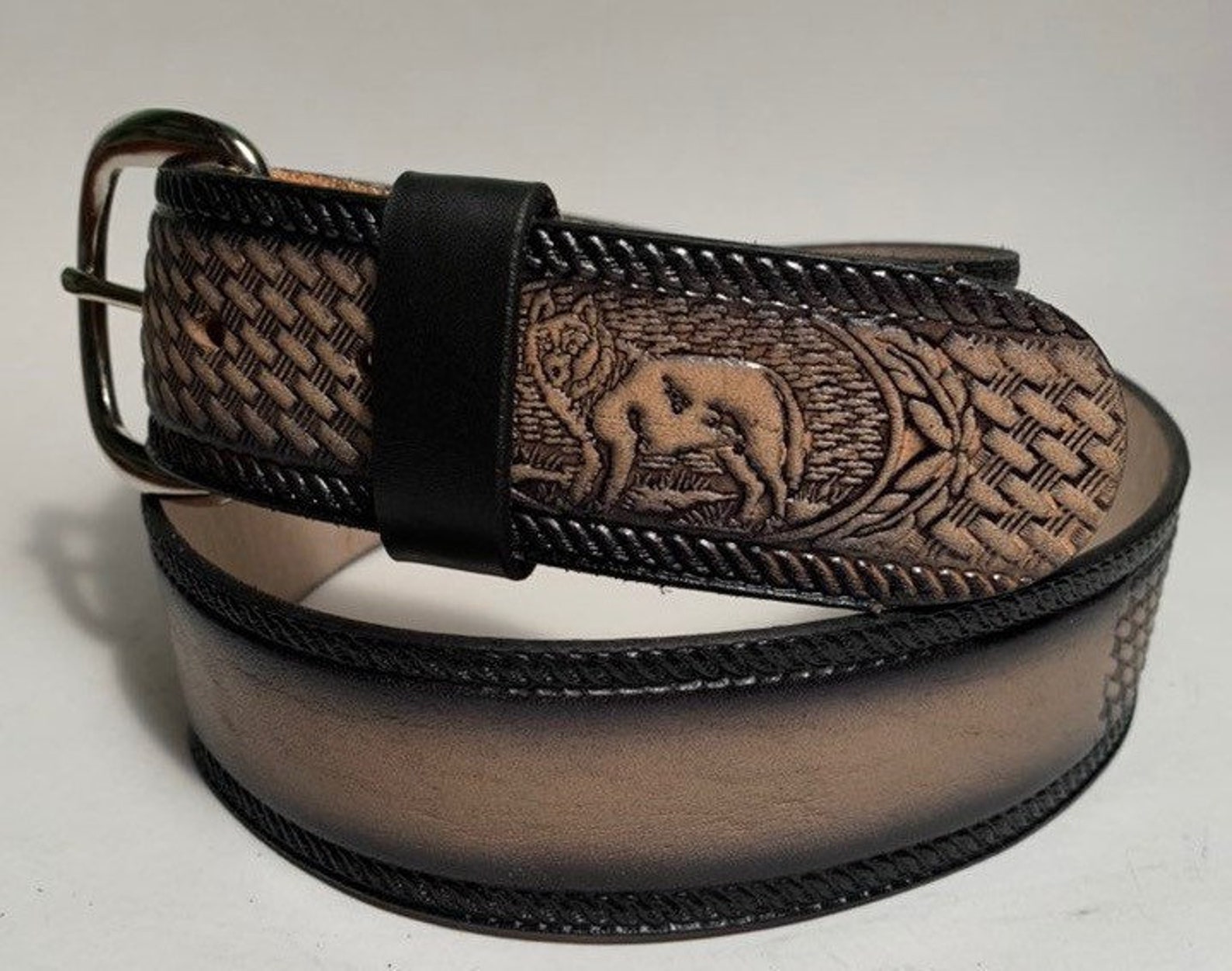 Personalized Leather Belt / Black Wolf / Basketweave / Free Name /free ...