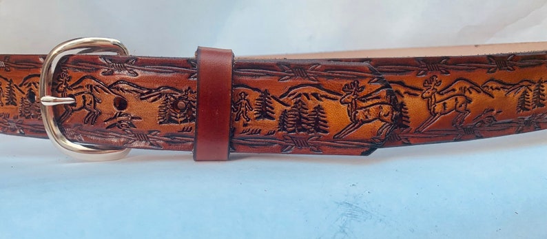 Personalized Leather Belt / Leaping Deer and Hunter / Free Name / Free ...