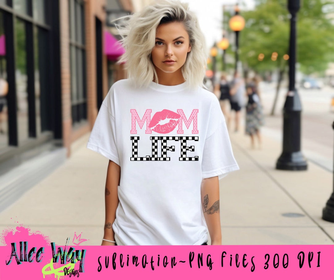 Mom Life PNG File Kissy Lips Checkered Sublimation Digital Download - Etsy