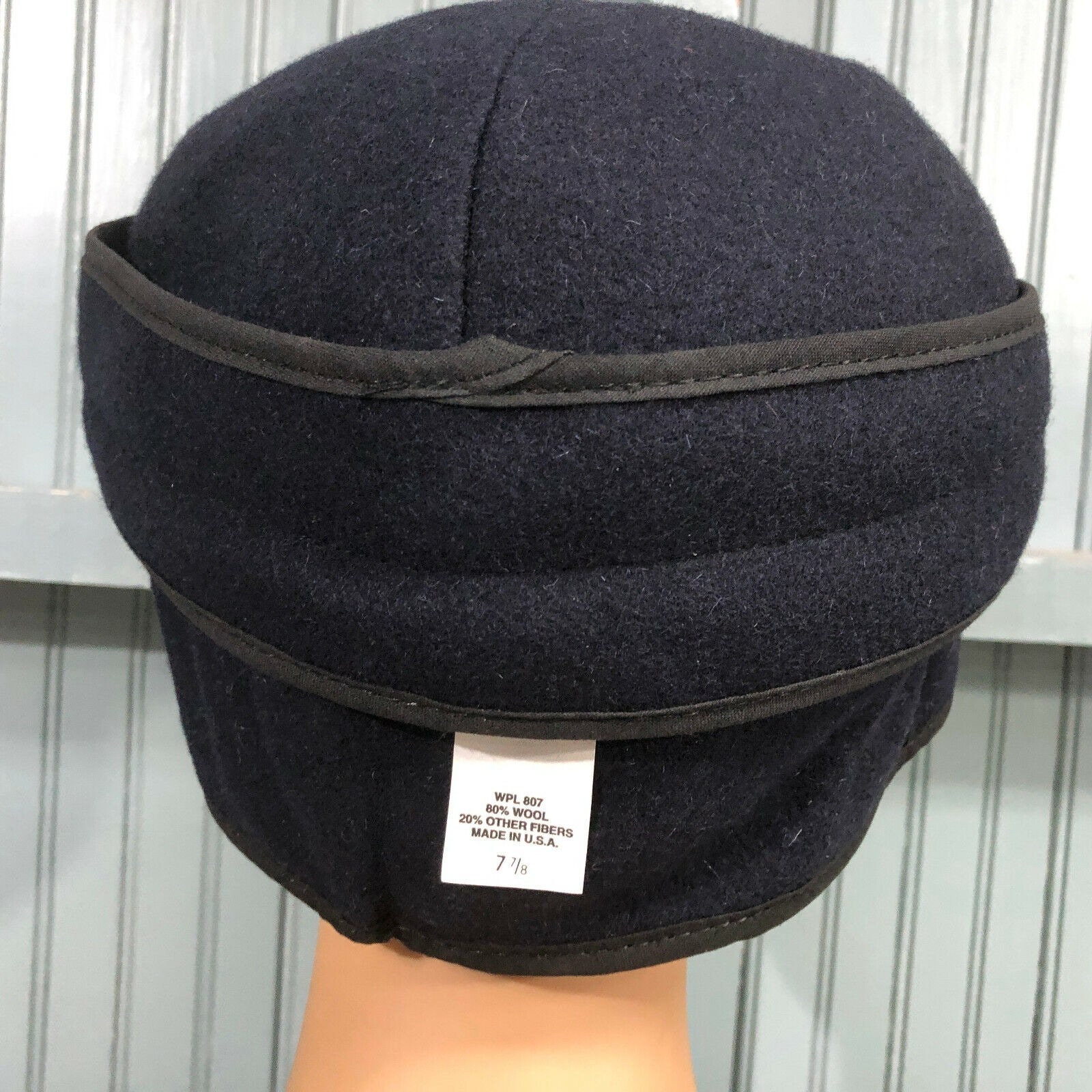 Vintage Wool Navy Blue Railroad Tie Made in USA Ear Flaps 7 7/8 ...