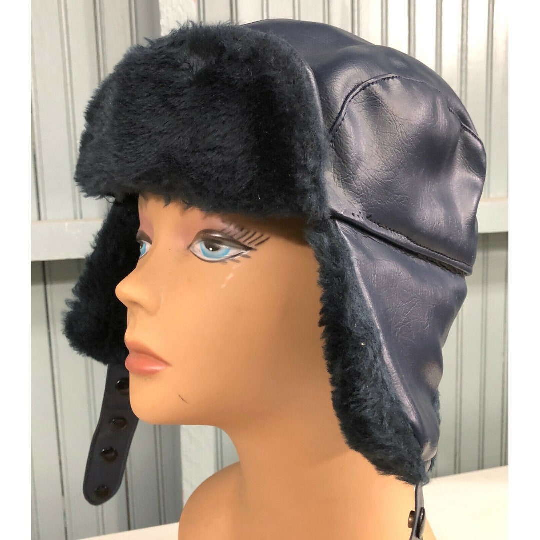 Vintage Blue Trooper Vinyl Made in USA Snap Ear Flaps 7 5/8 Langenberg ...