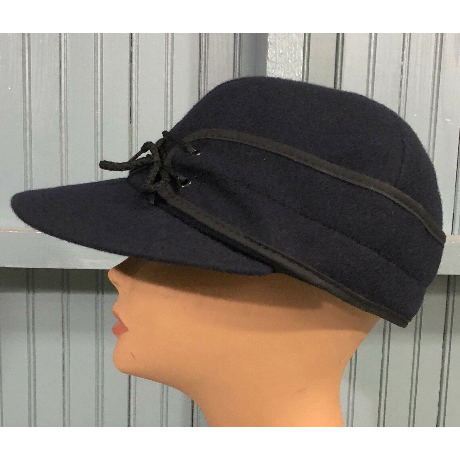 Vintage Wool Navy Blue Railroad Tie Made in USA Ear Flaps 7 7/8 ...