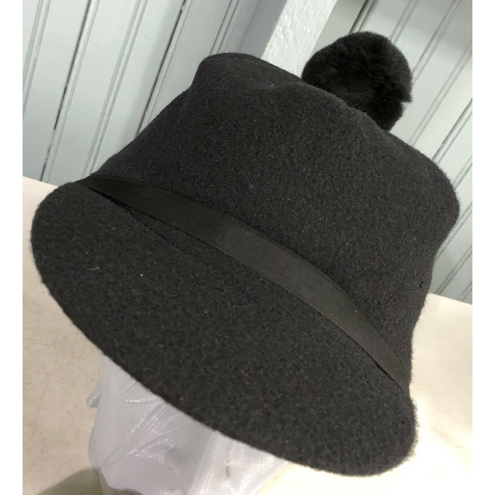 Vintage Black Fleece Hunting Trapper Pom Made USA Ear Flaps 6 7/8 ...