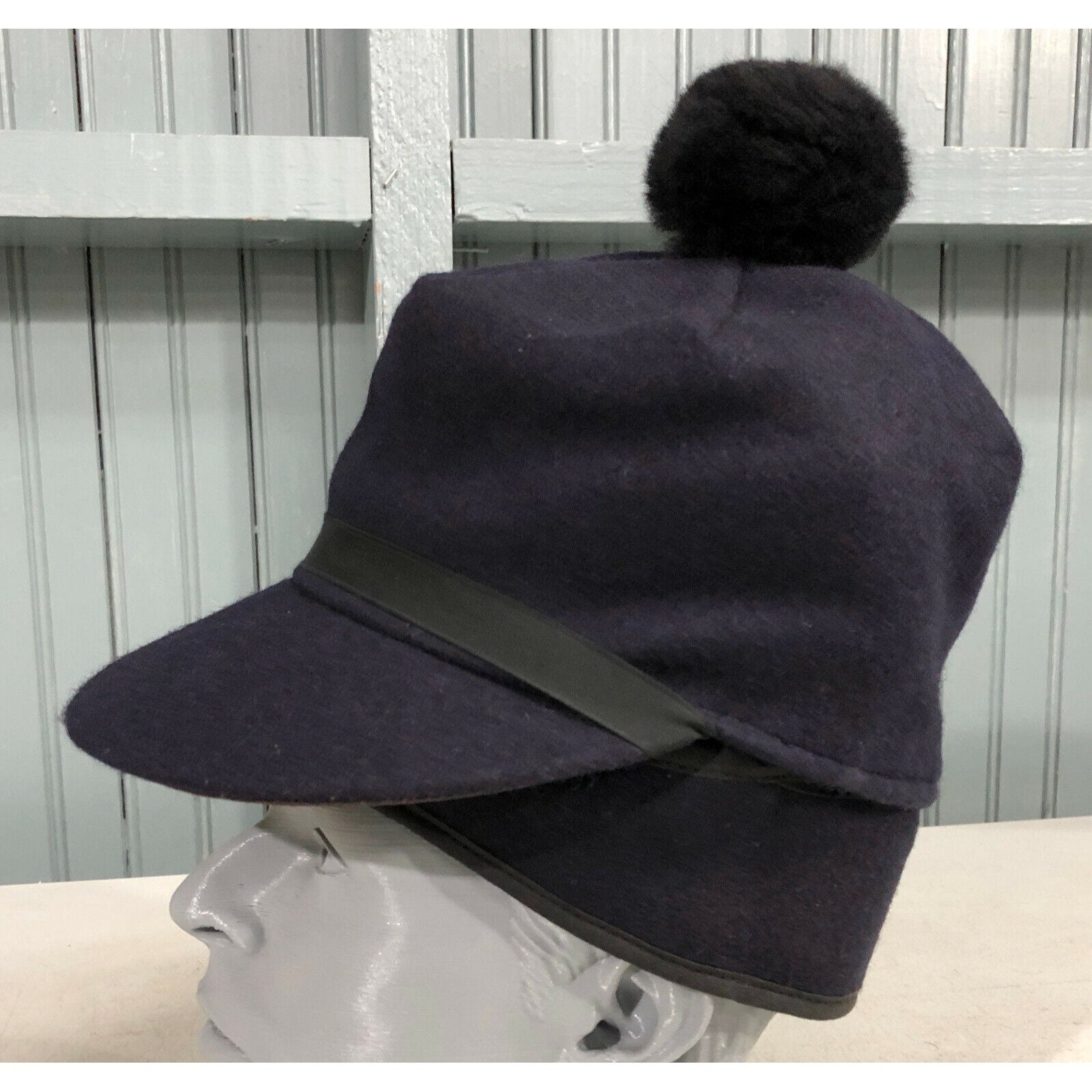 Vintage Blue Pom Wool Hunting Made in USA Ear Flaps 6 1/2 Langenberg ...