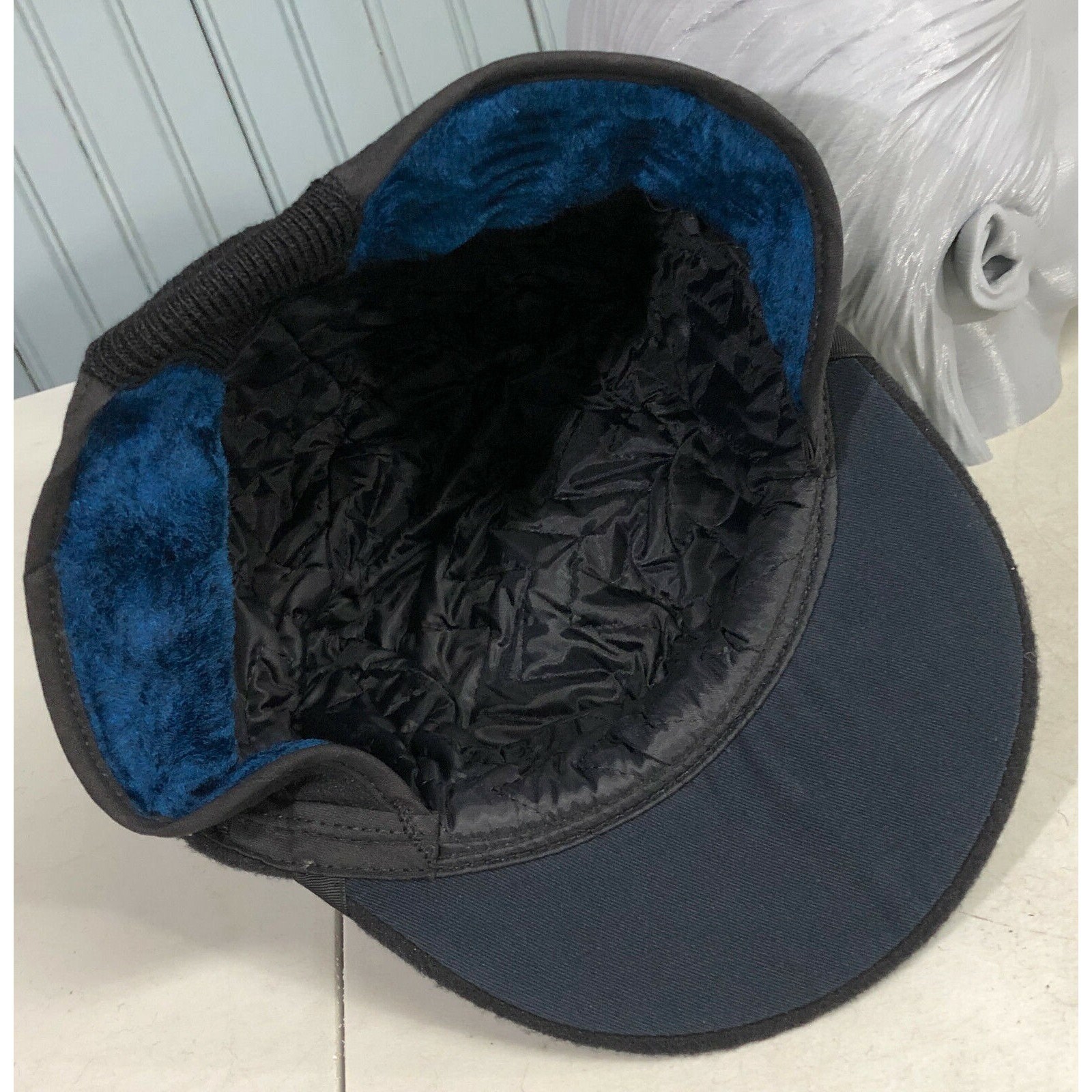 Vintage Black Fleece Hunting Trapper Pom Made USA Ear Flaps 6 7/8 ...