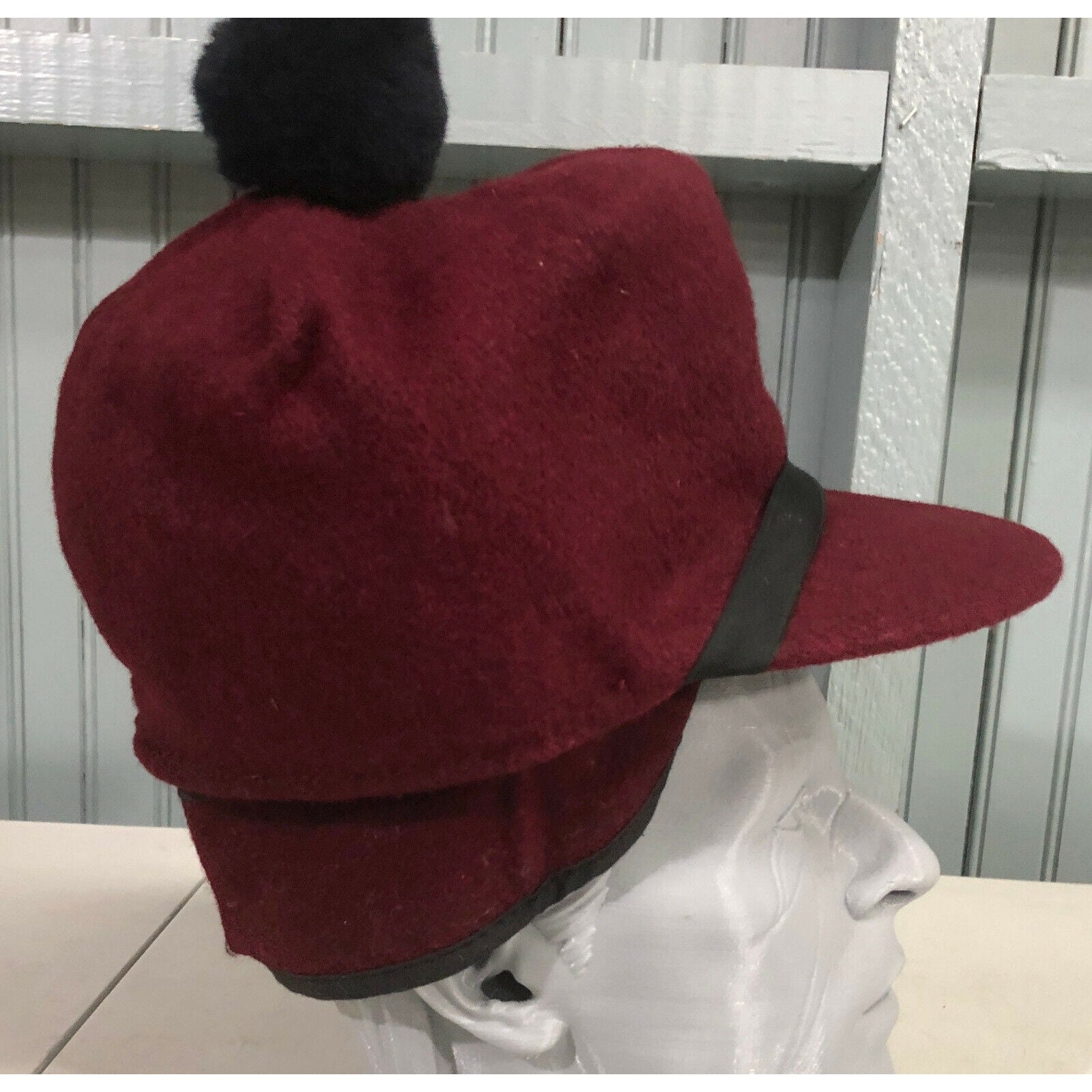 Vintage Maroon Pom Wool Hunting Made USA Ear Flaps 6 7/8 Langenberg ...