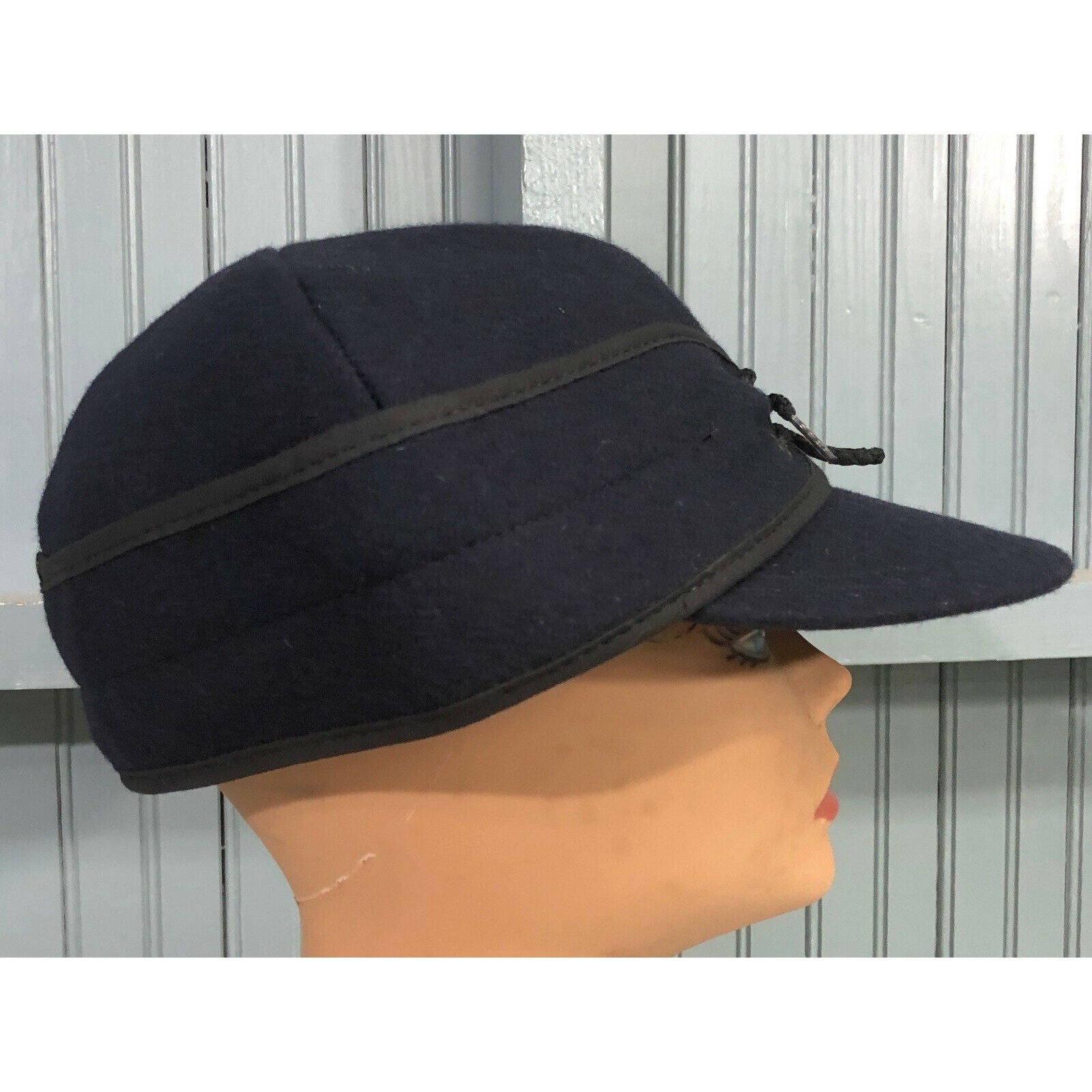 Vintage Wool Navy Blue Railroad Tie Made in USA Ear Flaps 7 7/8 ...