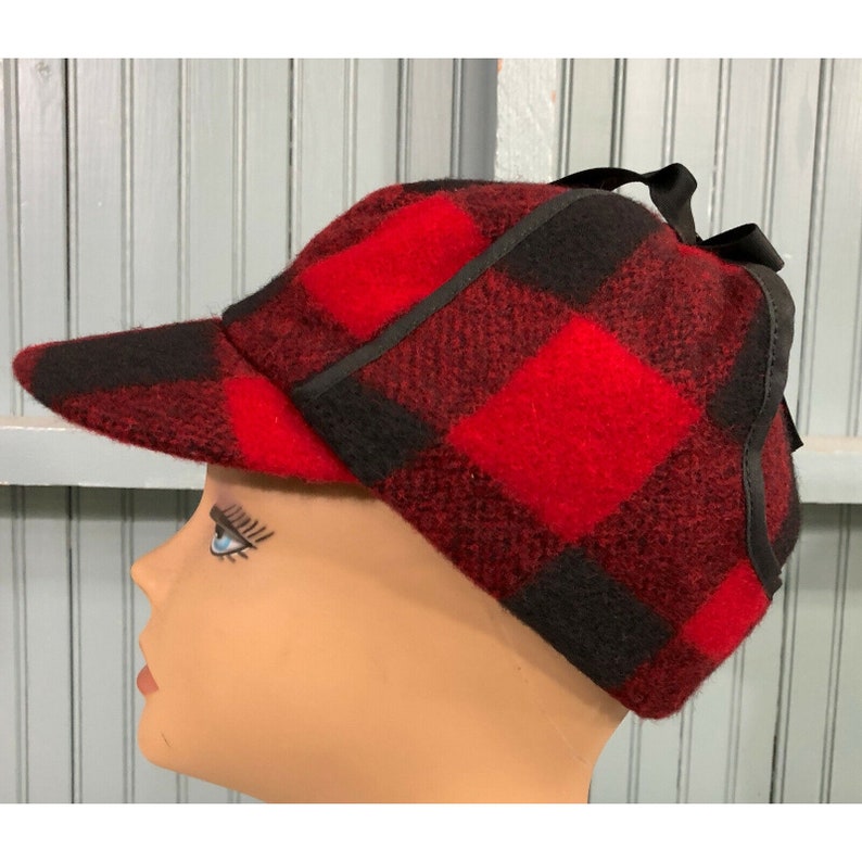 Vintage Scotch Hunting Red Plaid Wool Made USA Ear Flaps 6 3/4 ...