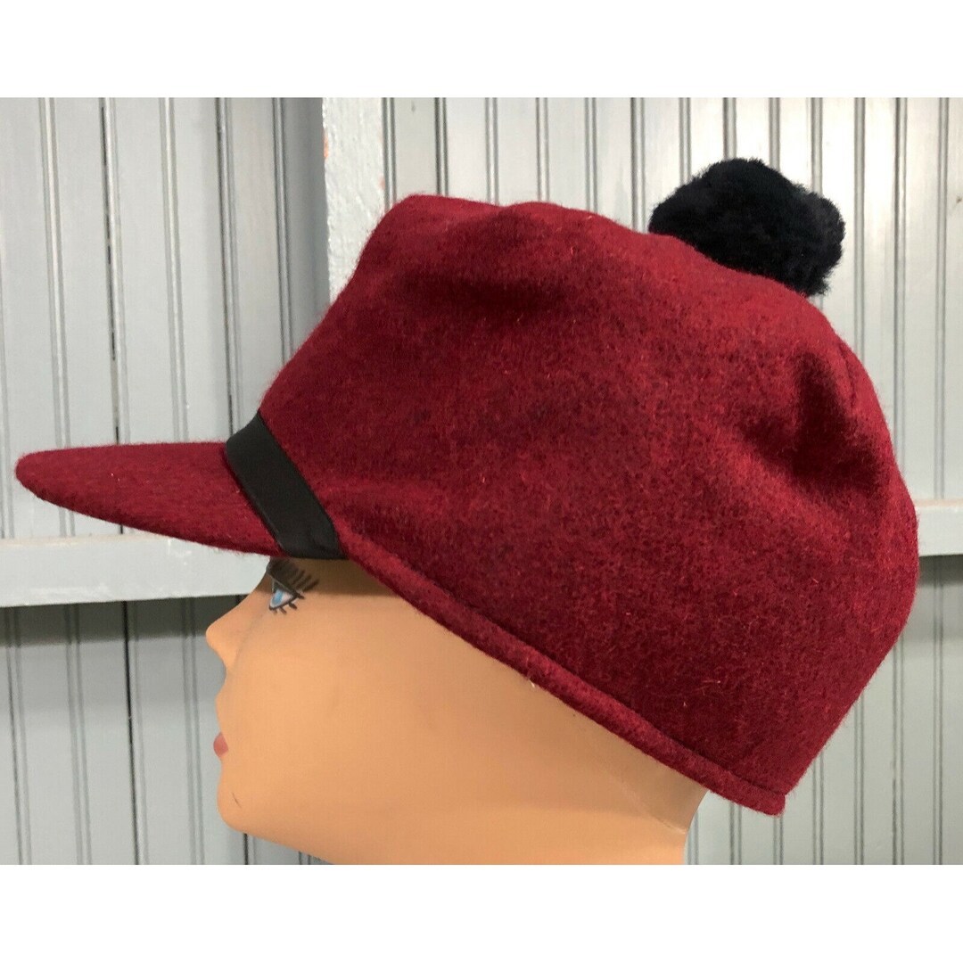 Vintage Maroon Pom Wool Hunting Made USA Flaps 7 3/4 Langenberg Scotch ...
