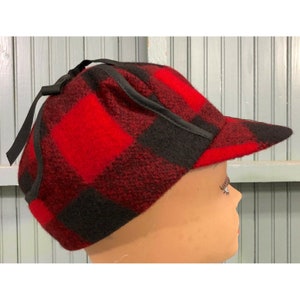 Vintage Scotch Hunting Red Plaid Wool Made USA Ear Flaps 6 3/4 ...