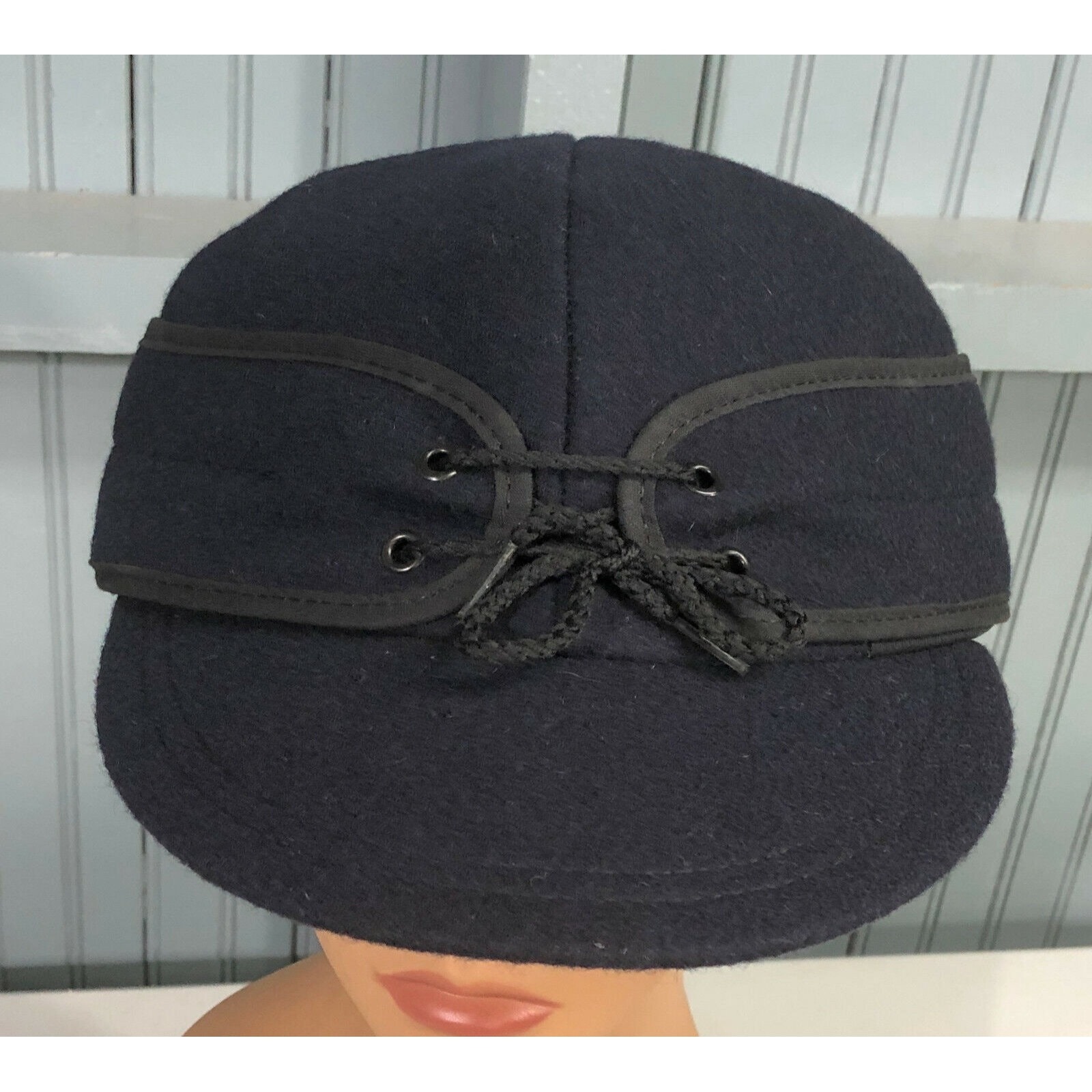 Vintage Wool Navy Blue Railroad Tie Made in USA Ear Flaps 7 7/8 ...