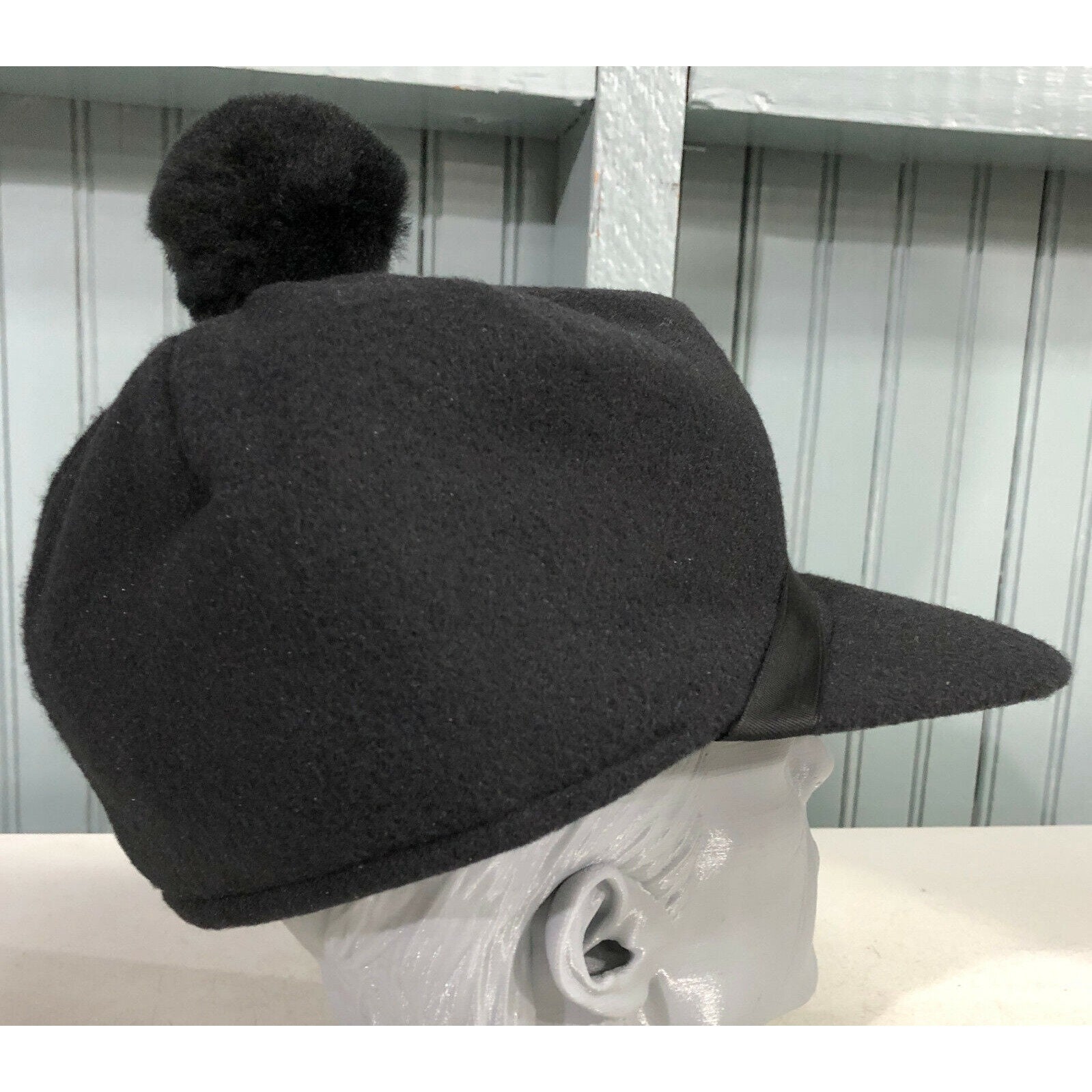 Vintage Black Fleece Hunting Trapper Pom Made USA Ear Flaps 6 7/8 ...