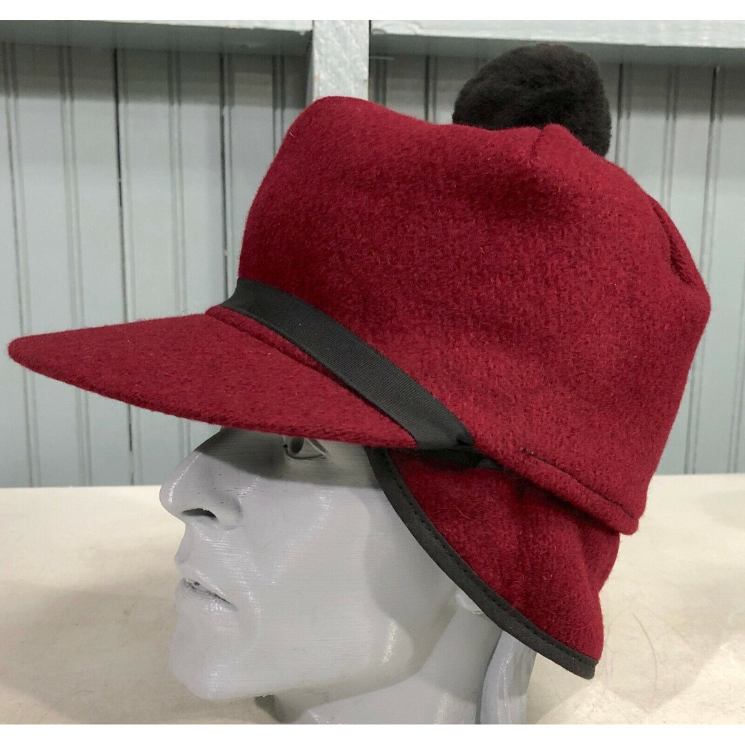 Vintage Maroon Pom Wool Hunting Made USA Ear Flaps 6 3/8 Langenberg ...