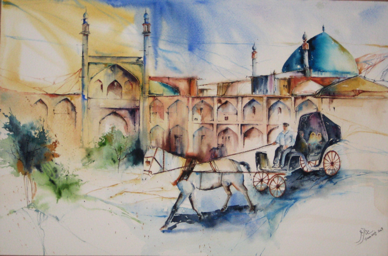 Isfahan Square Watercolor Painting Print | Etsy