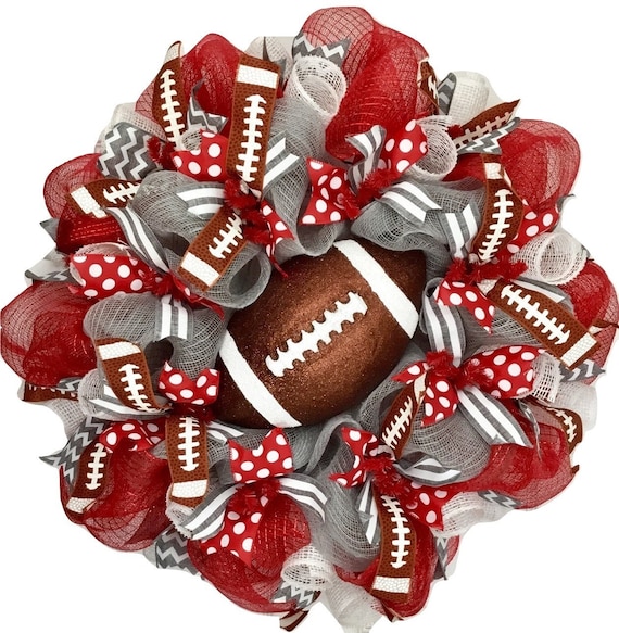 Custom Football Wreath You Choose Team and Colors Handmade Deco Mesh ...