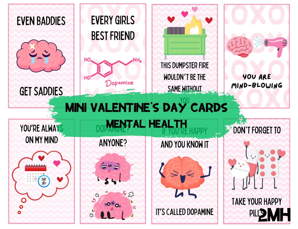 Funny, Cute Mental Health Valentine Cards - 16 Pack of Mental Health ...