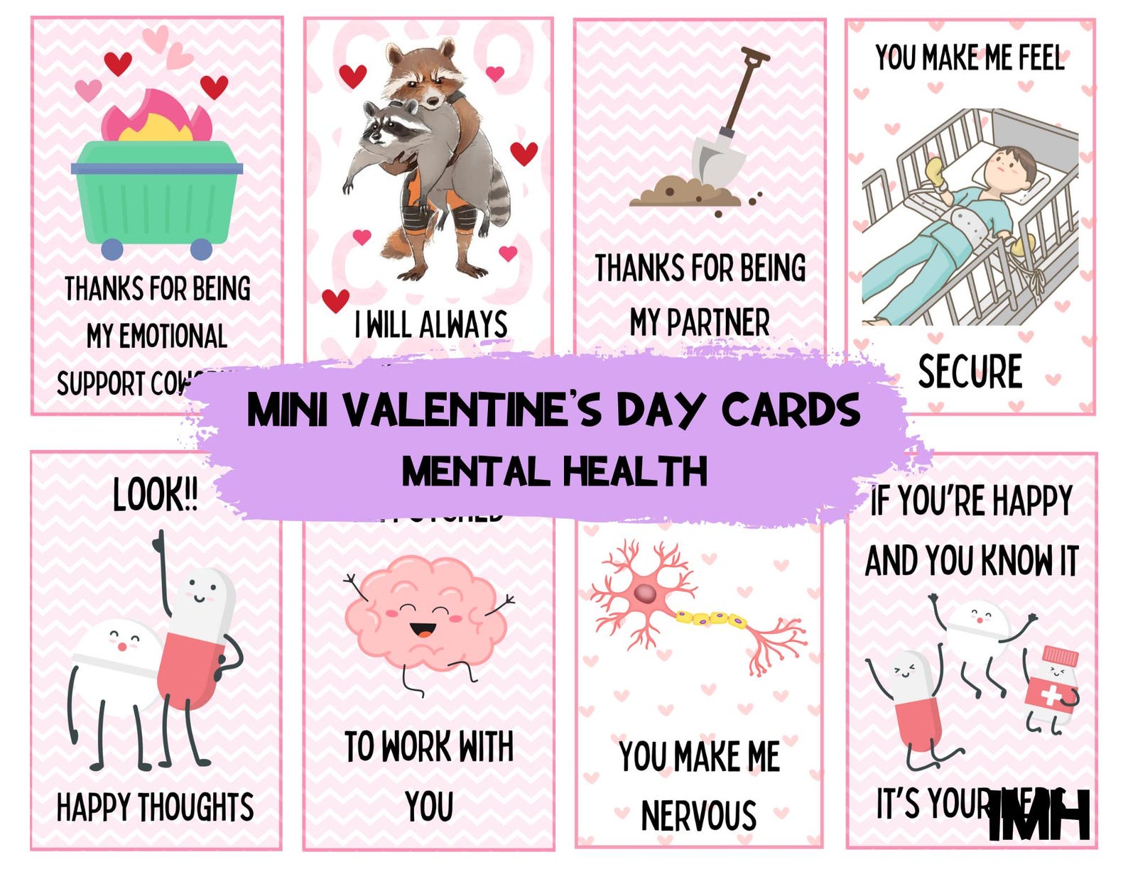 Funny, Cute Mental Health Valentine Cards - 16 Pack of Mental Health ...