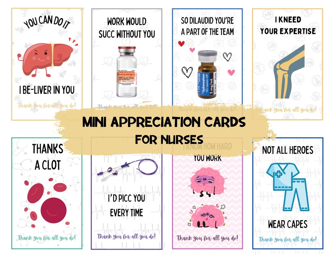 Mini Nurse Appreciation Cards: Printable Thank You Notes (digital ...