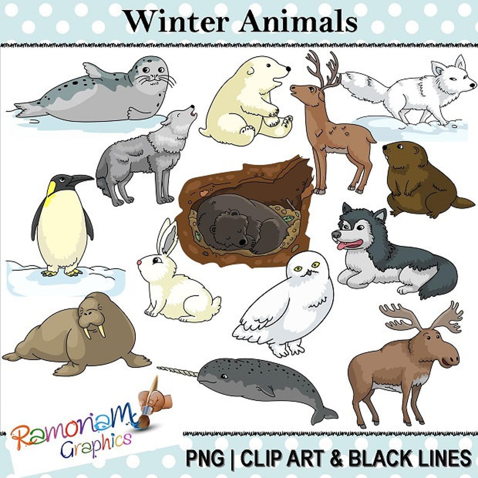 Winter / Artic Animals Clipart - Etsy