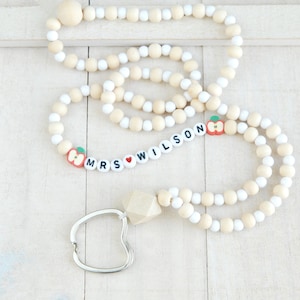 Boho Wood Bead Teacher Lanyard, Personalized Lanyard, Apple Beads ...