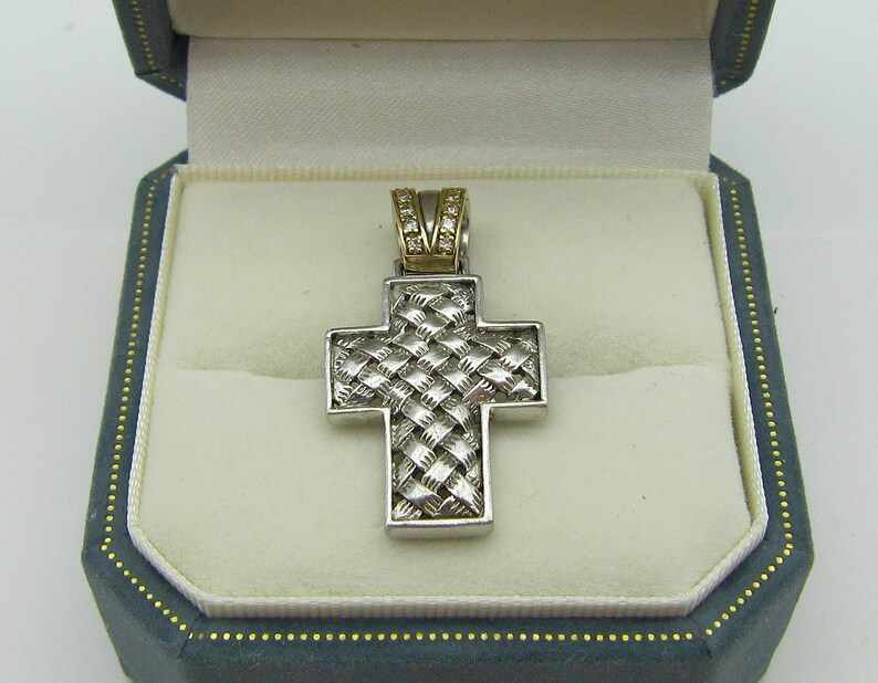 Clyde Duneire CID Sterling Silver .925 & 14K Yellow Gold Diamond Cross ...