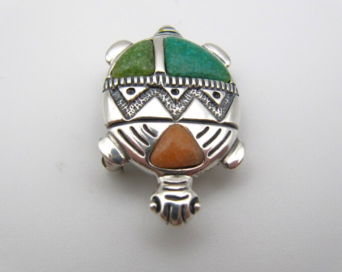 Carolyn Pollack Sterling Silver Stone Inlay Turtle Brooch Pendant - Etsy