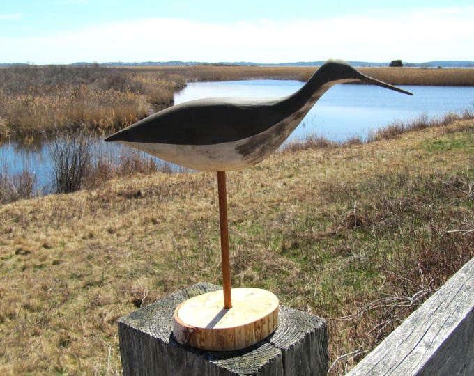 Vintage Hand Carved Shore Bird Decoy- With Glass Eyes on Pedestal ...