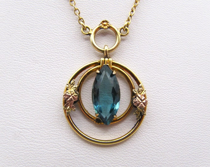 Victorian 10K Gold Lavalier Blue Gemstone Pendant With 12K Gold Filled ...
