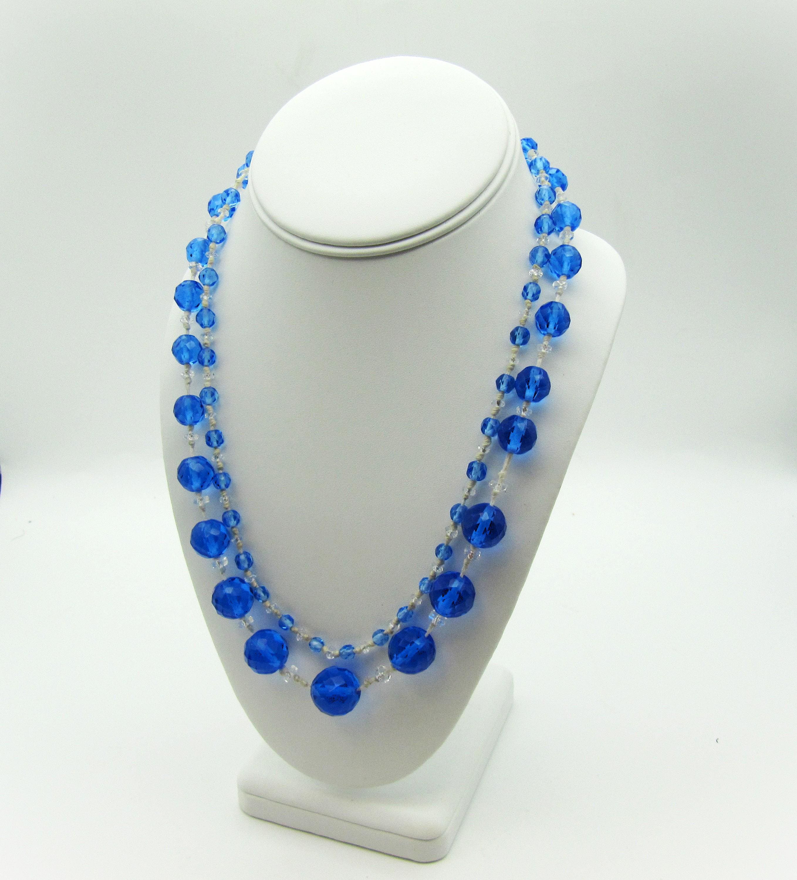 1920s Sparkling Blue Crystal Bead Flapper Necklace-40'' Long. - Etsy