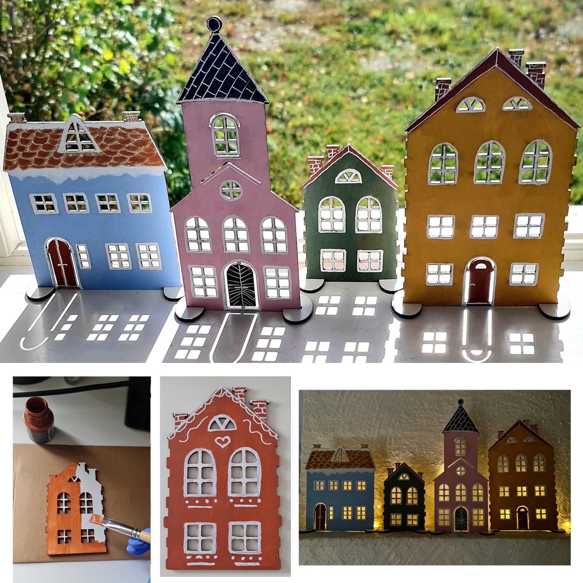 Set of 4 Laser Cut MDF Houses Get Creative and Paint Your Own Style ...