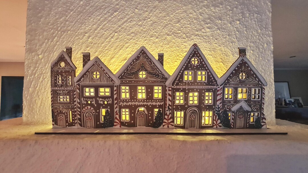 Gingerbread Row of Houses – Shelf & Mantle Christmas Scene With Cut Out ...