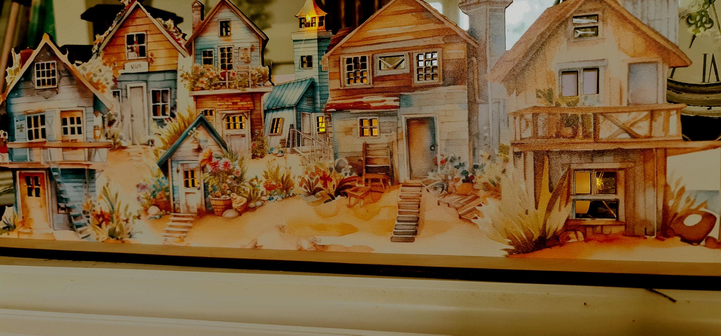 Handcrafted Laser-cut Beach House Mini Village Scene Perfect for Led ...