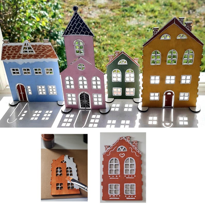 Set of 4 Laser Cut MDF Houses Get Creative and Paint Your Own Style ...