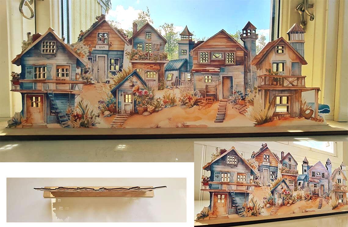 Handcrafted Laser-cut Beach House Mini Village Scene Perfect for Led ...