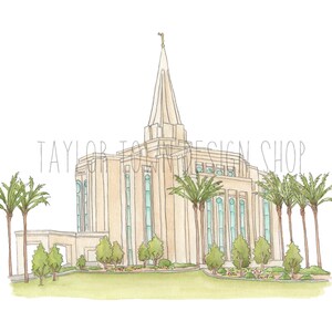 Gilbert, Arizona LDS Temple (side View) Drawing and Water Color ...