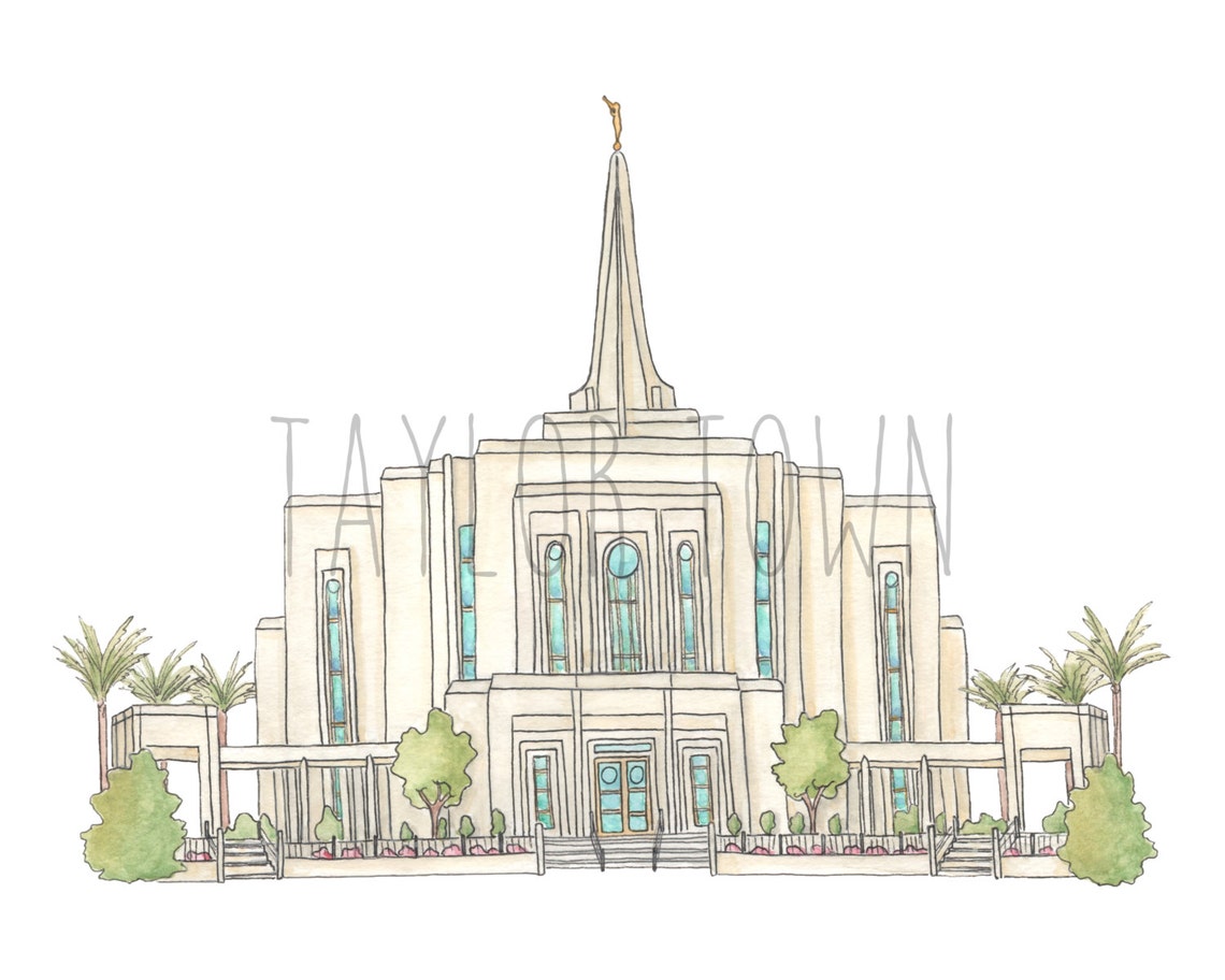 Gilbert, Arizona LDS Temple (ink Sketch and Water Color) DIGITAL ...