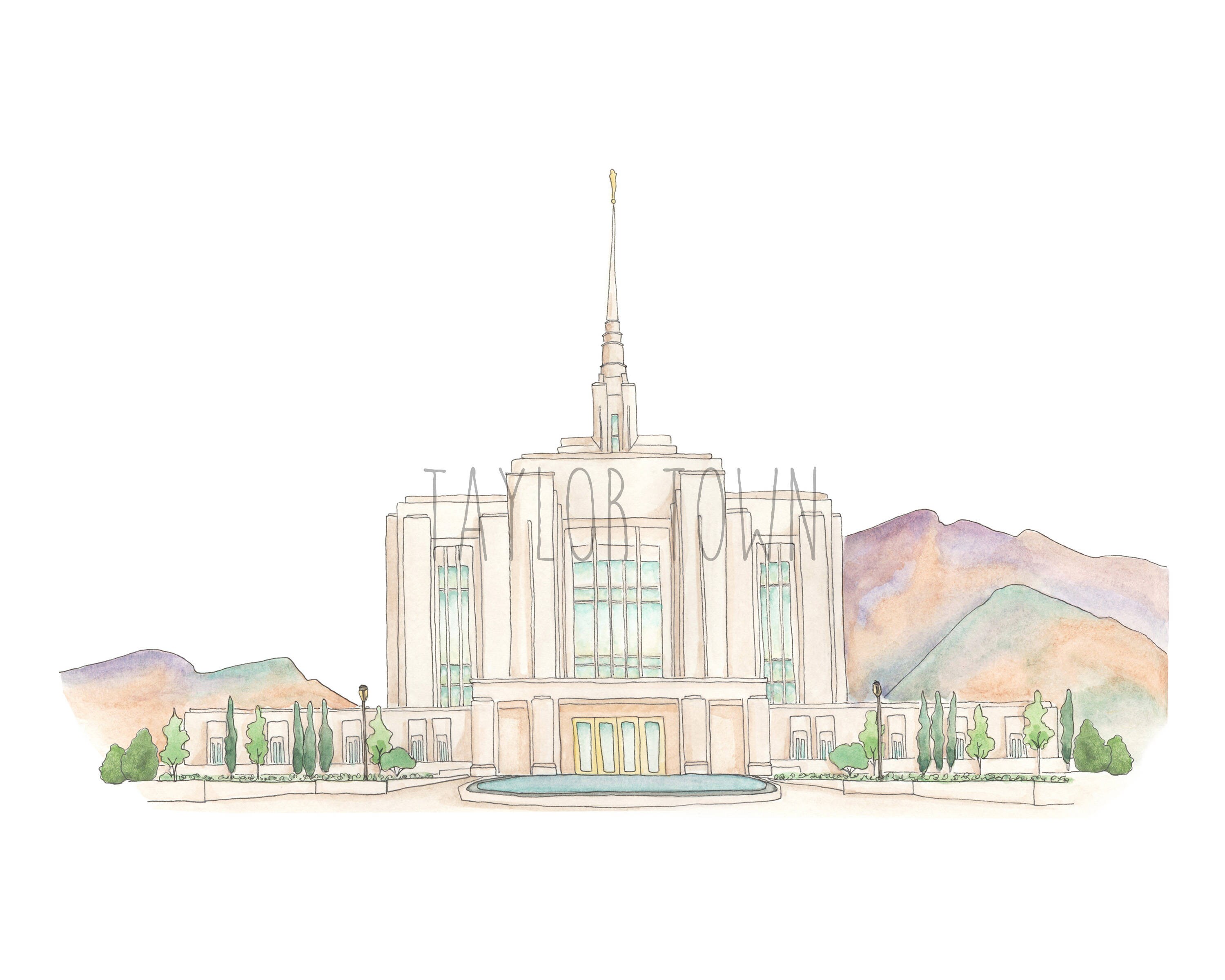 Ogden (new), Utah LDS Temple Drawing and Watercolor Painting - Etsy
