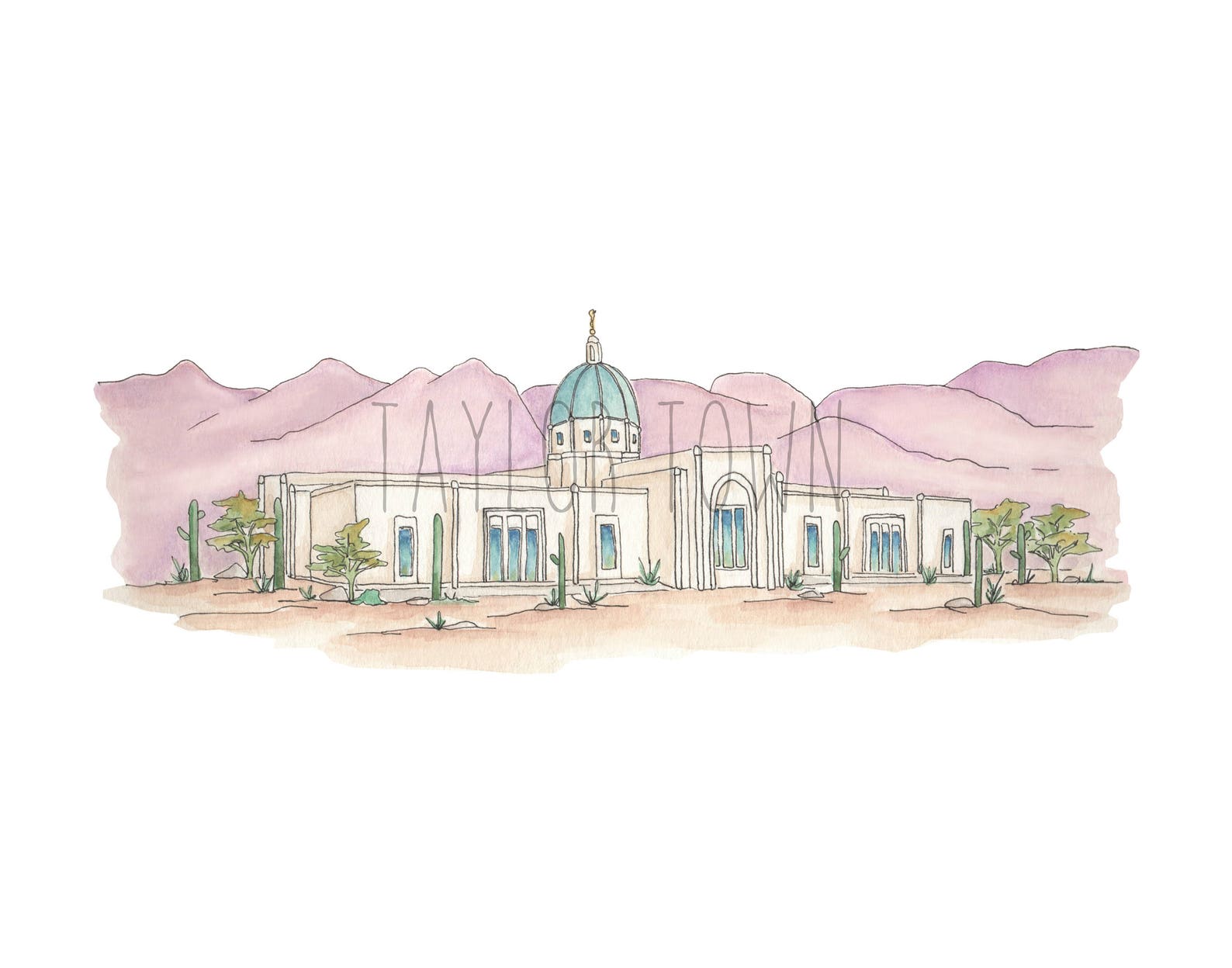 Tucson Arizona Temple Drawing and Watercolor Painting - Etsy