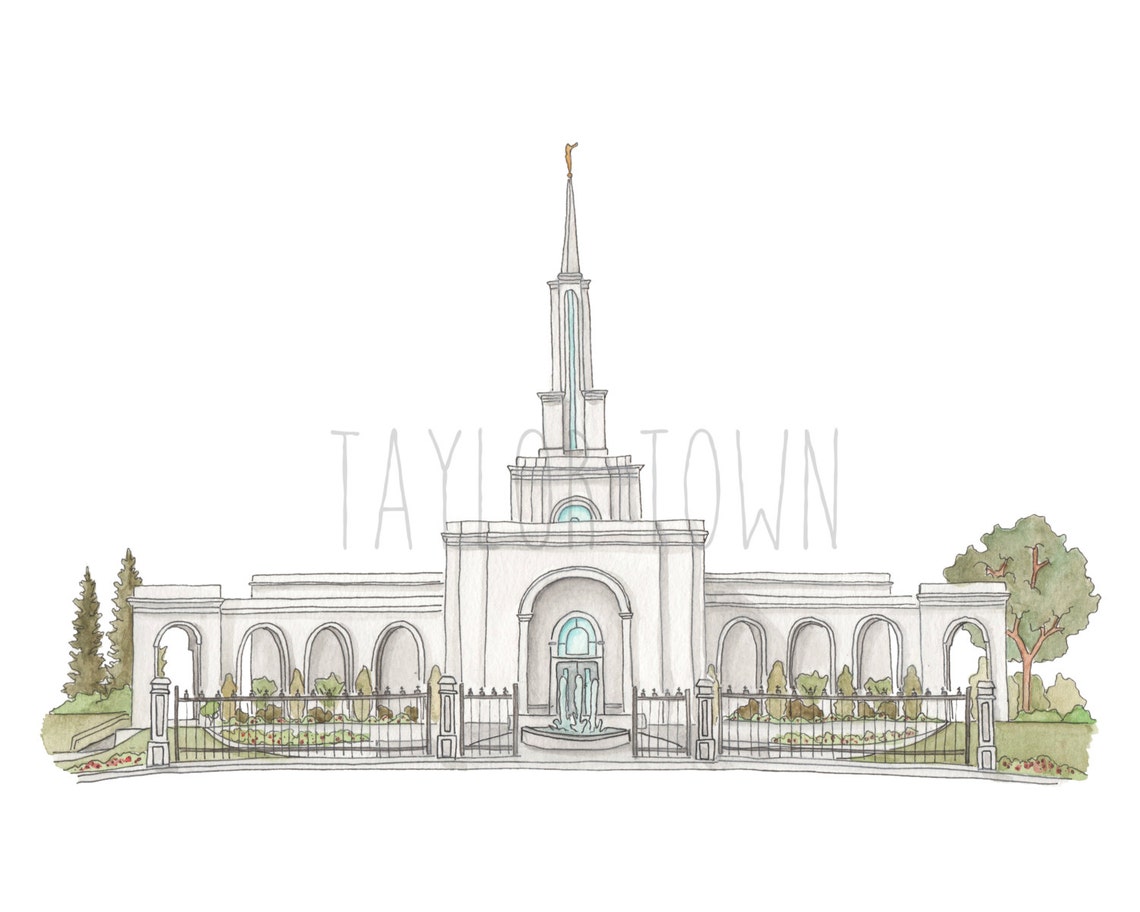 Sacramento, California LDS Temple Drawing and Watercolor Painting ...
