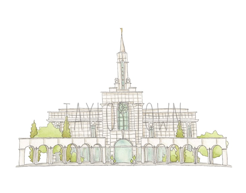 Bountiful, Utah Temple Drawing and Watercolor Painting (DIGITAL ...